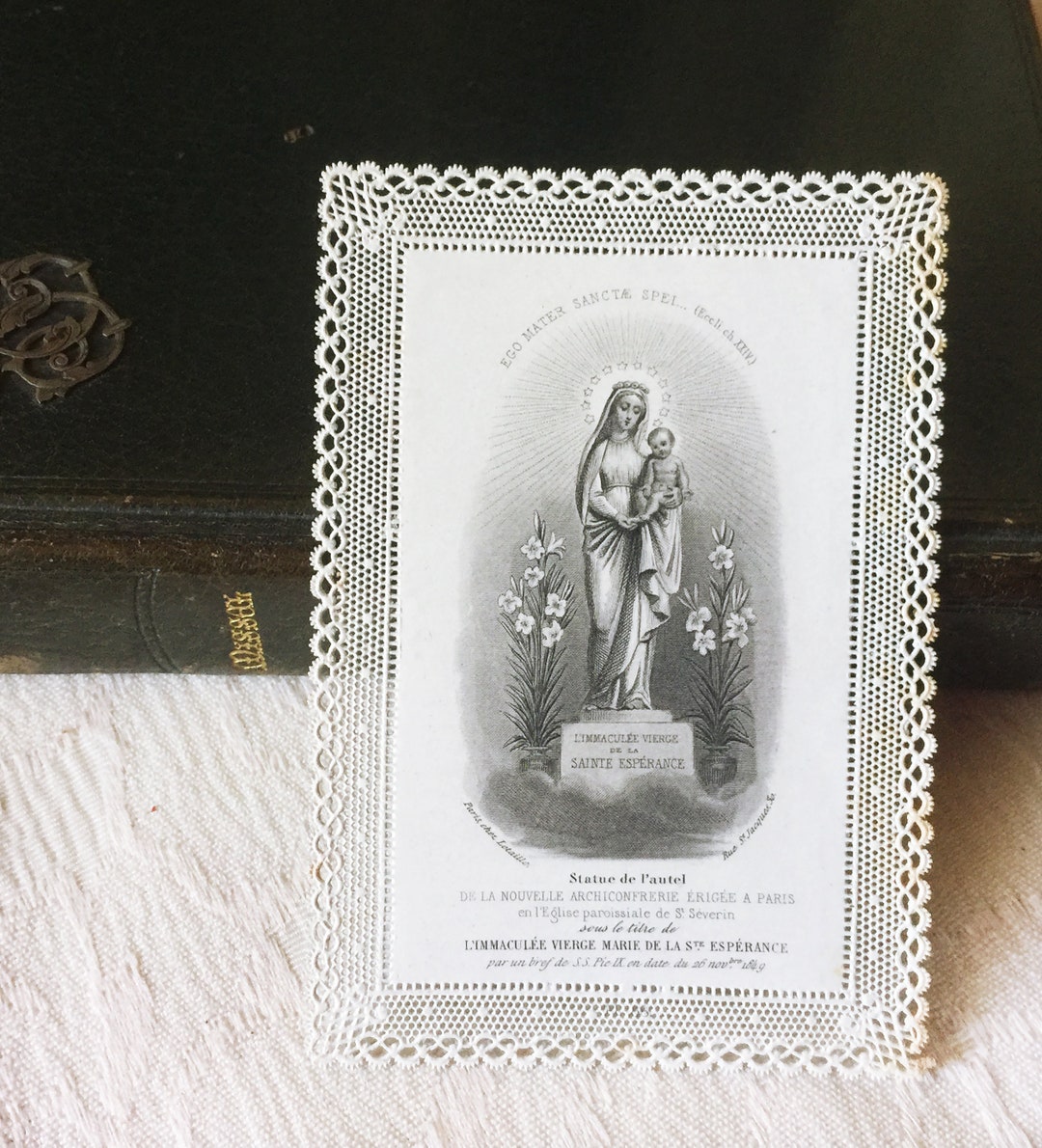1880s Antique French Virgin Mary Religious Lace Card Catholic Canivet ...