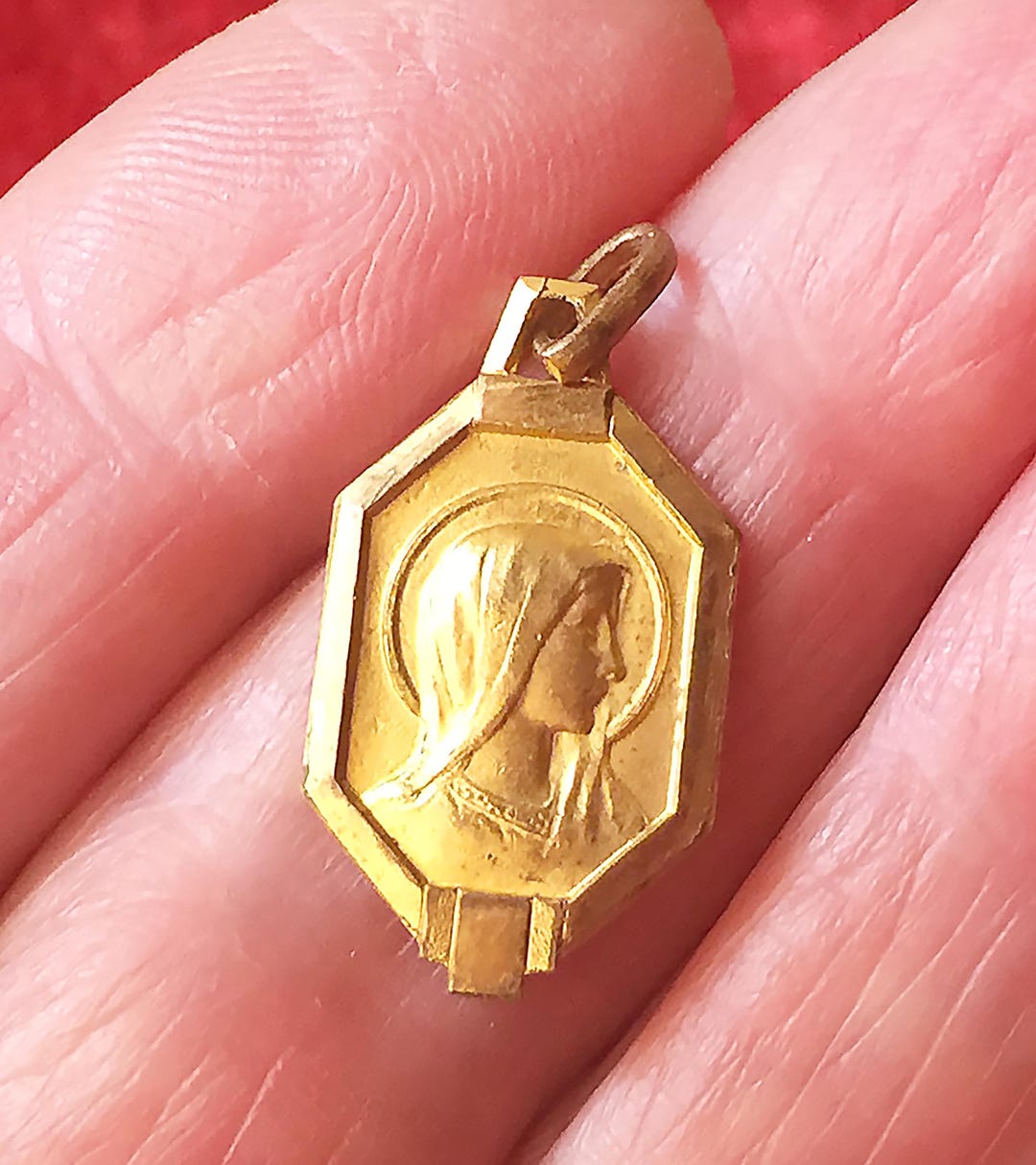 Vintage French Virgin Mary Catholic Medal, Gold Tone Religious Medal of ...