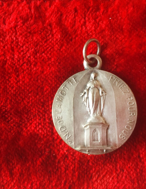 Rare Antique French Virgin Mary Religious Medal Penda… Gem