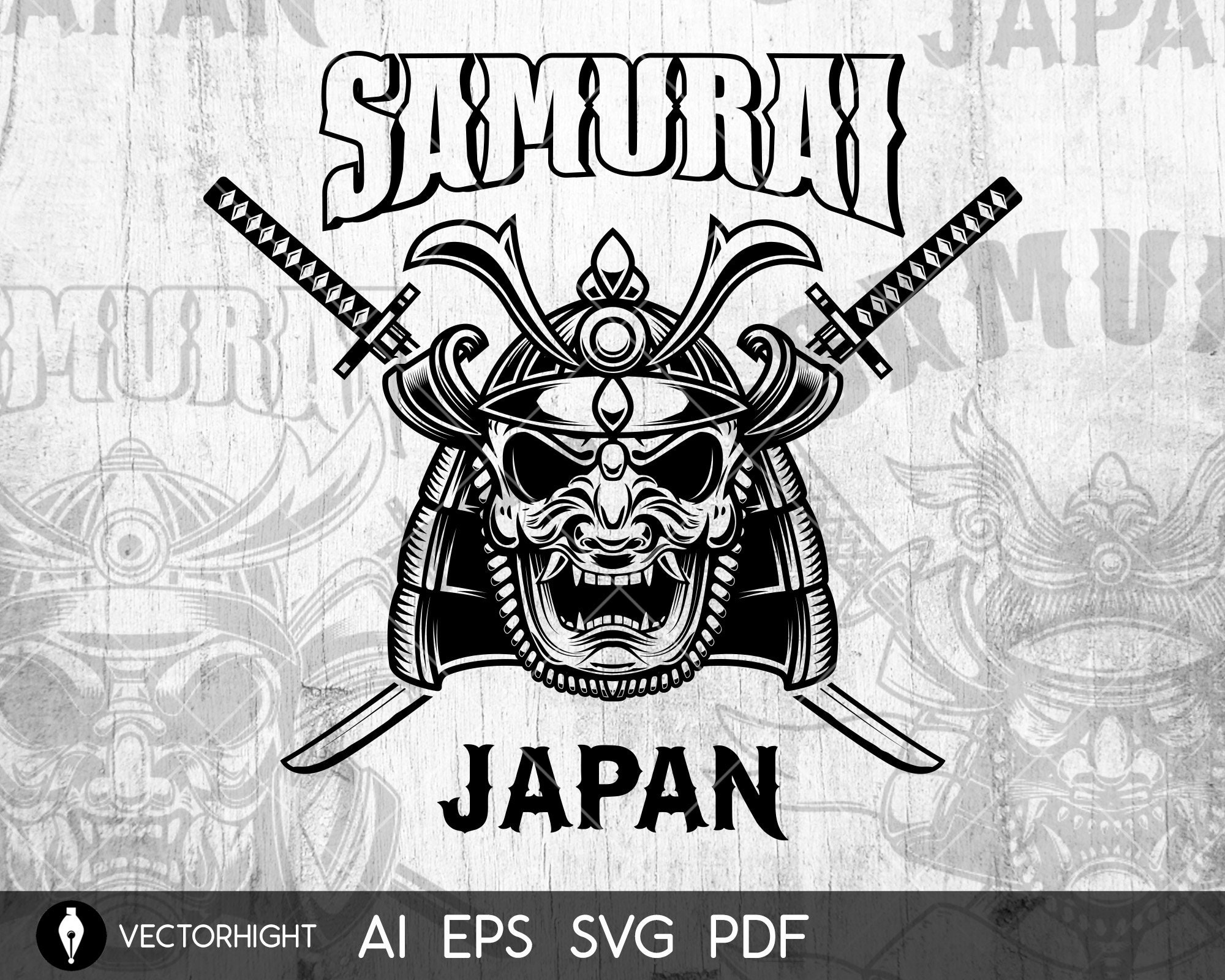 Emblems With Samurai Helmet Katana Vector Samurai Warrior Eps, Ai, Svg ...