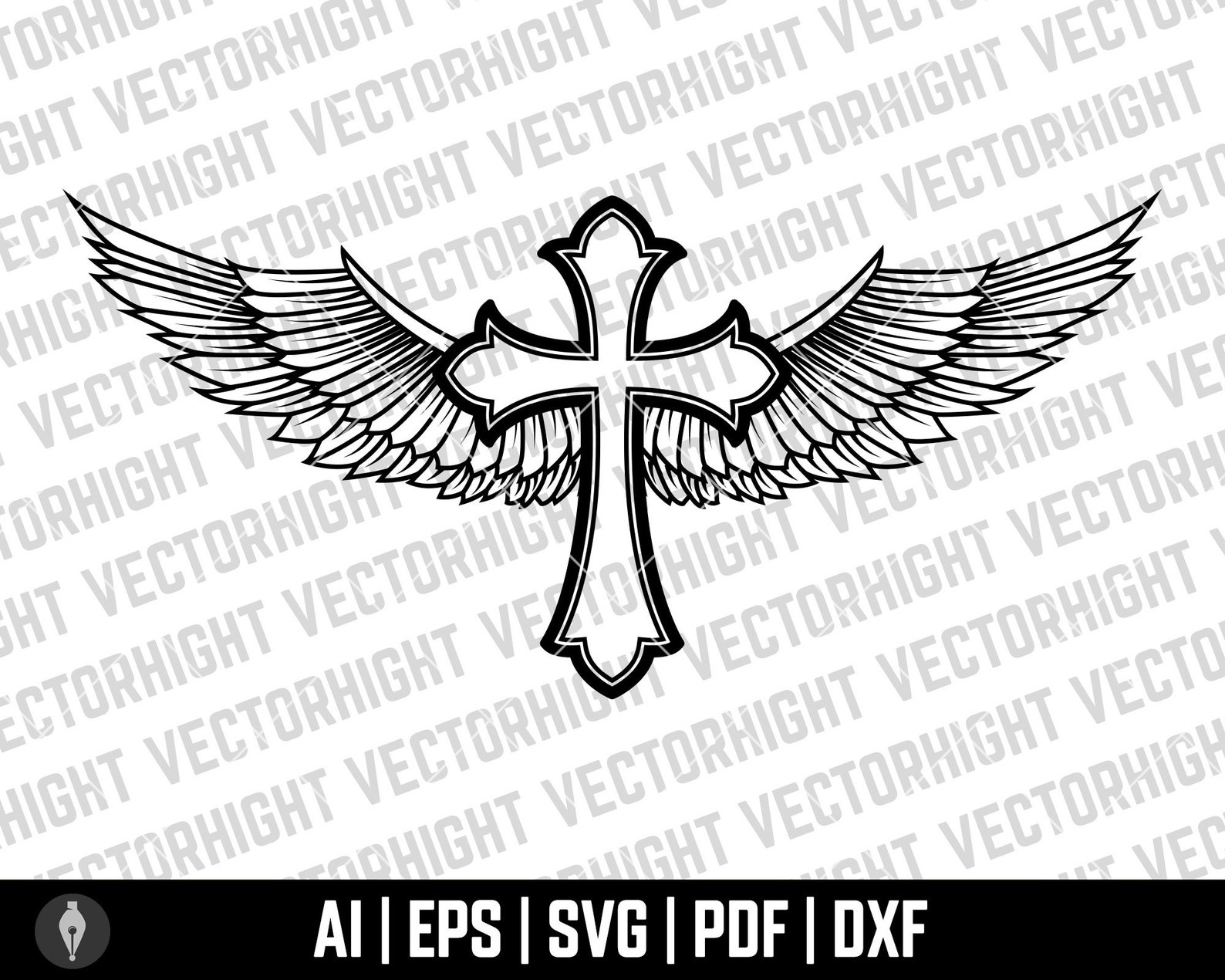 Winged Cross SVG, Cross With Wings Ai, Eps, Pdf, Dxf. Winged Cross ...