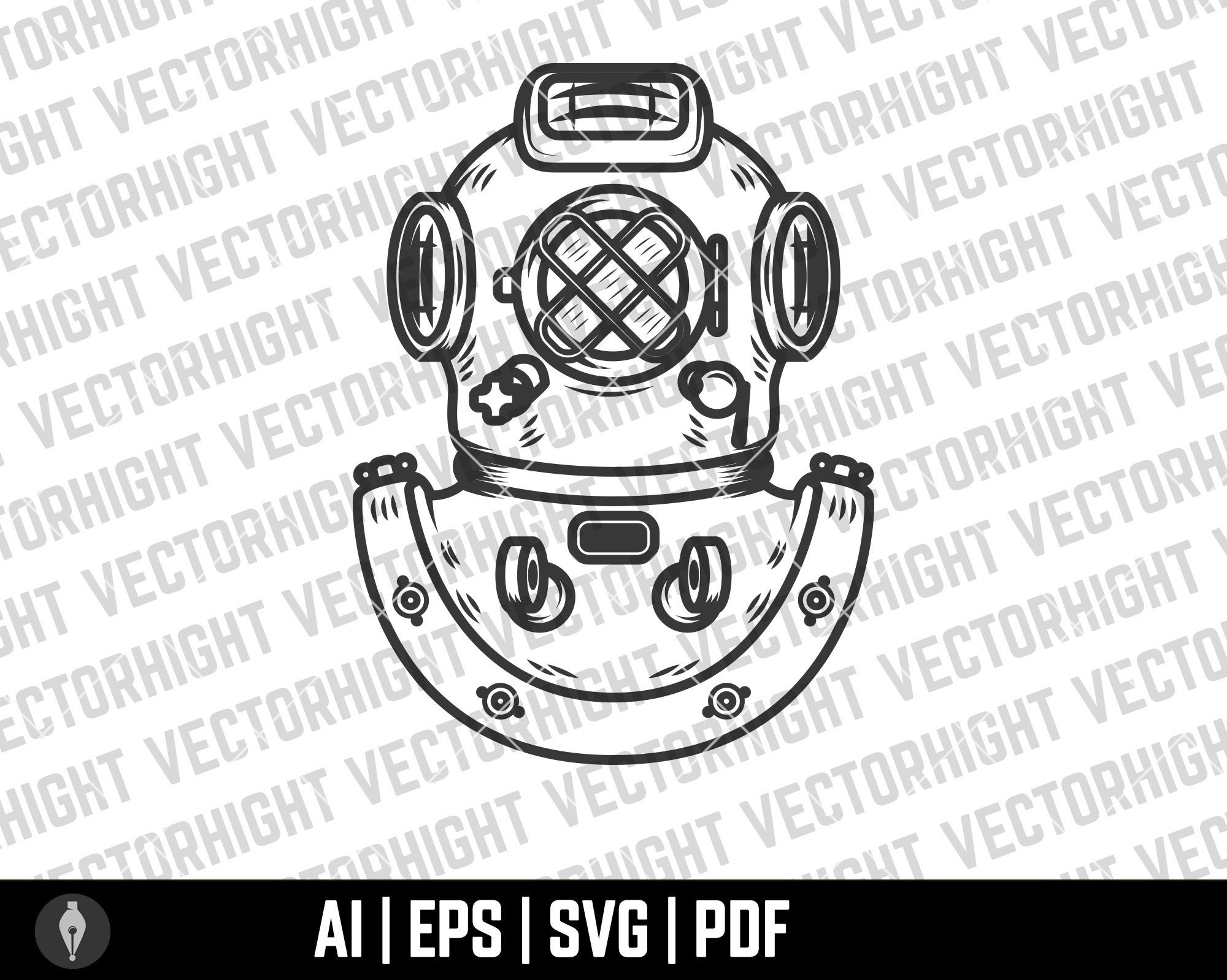 Diving Helmet, Retro Divers Helmet, Diver Mask, Diving Helmet Eps, Svg ...