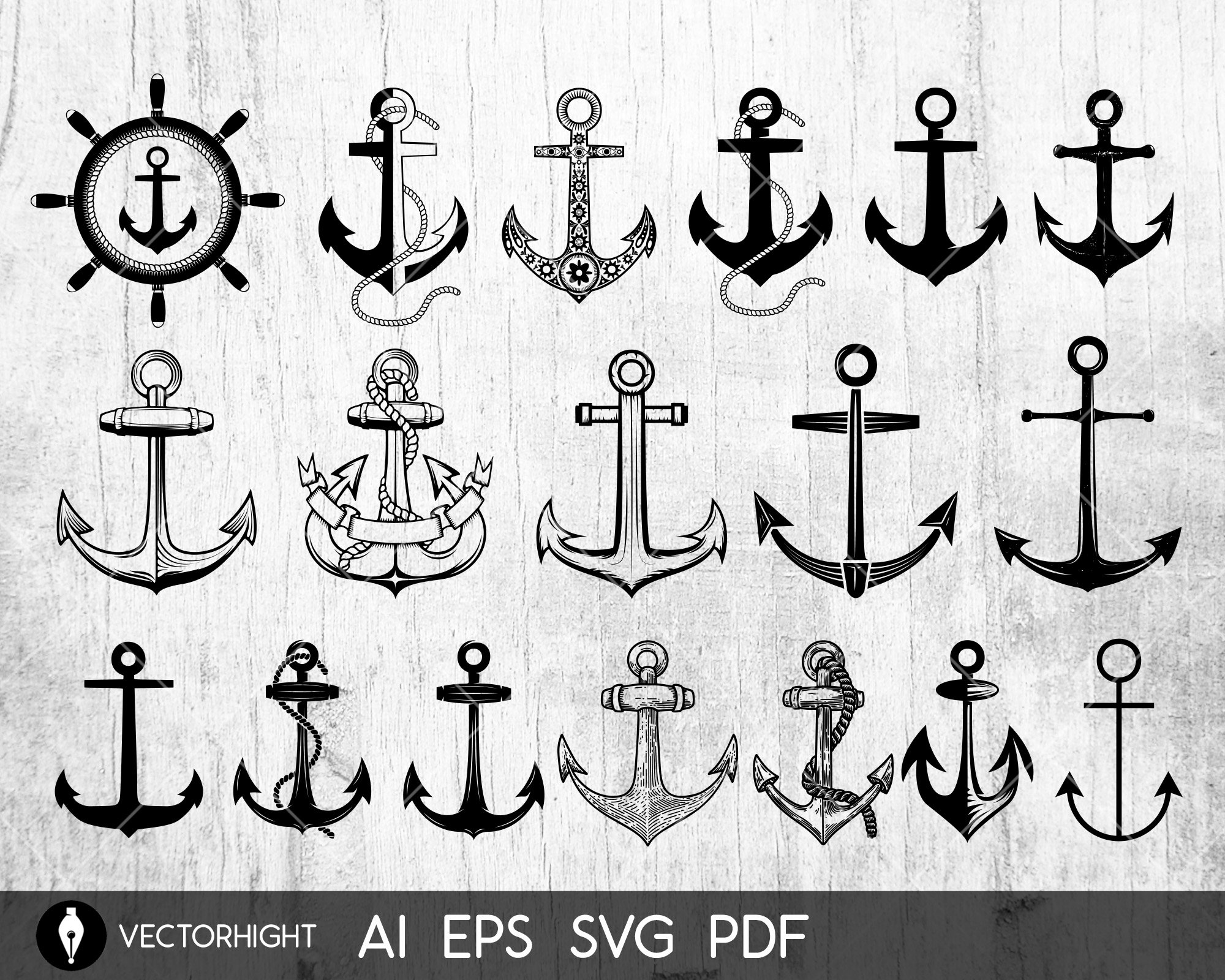 Set of Anchor Illustrations Pdf. Anchor SVG, AI, EPS. Retro Anchors ...