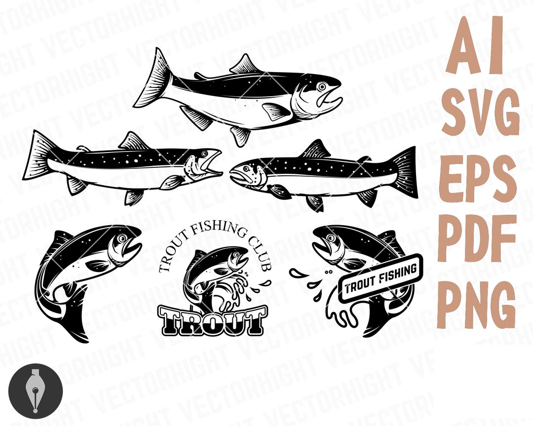 Trout Fishing Clipart, Trout Svg, Trout Fishing Emblems, Trout Eps, Ai ...