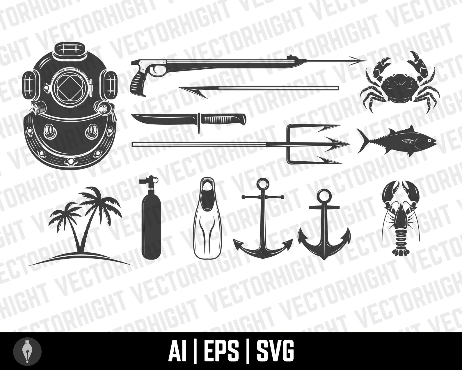 Diver Emblems Set Vector Illustration. Diver Helmet SVG AI - Etsy