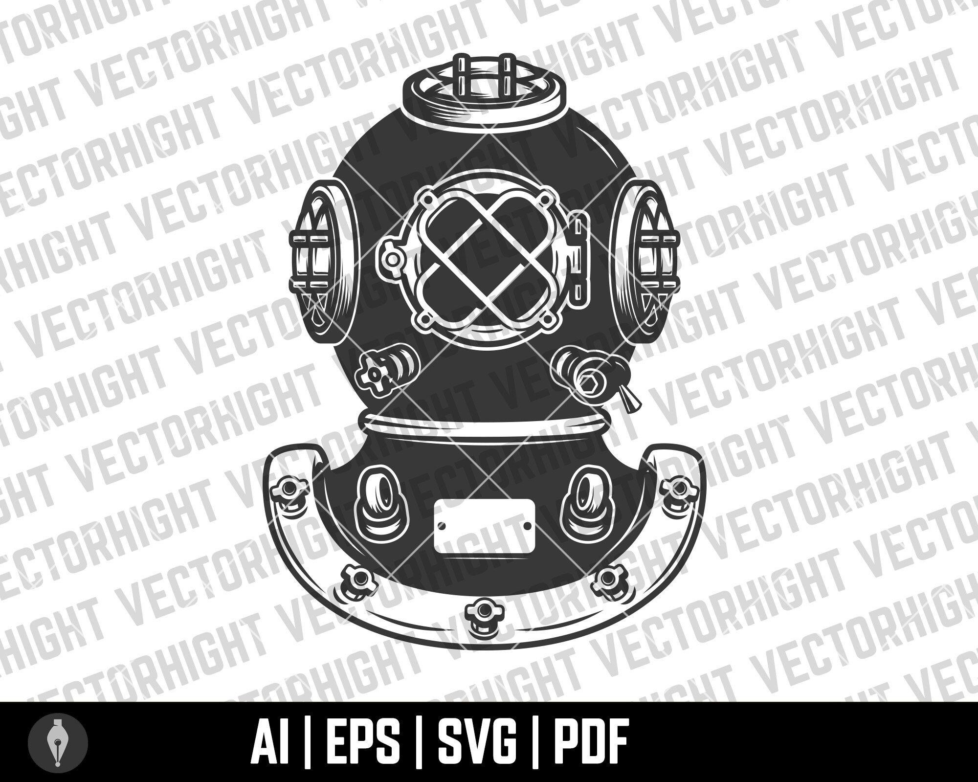 Diving Helmet, Retro Divers Helmet, Diver Mask, Diving Helmet Eps, Svg ...