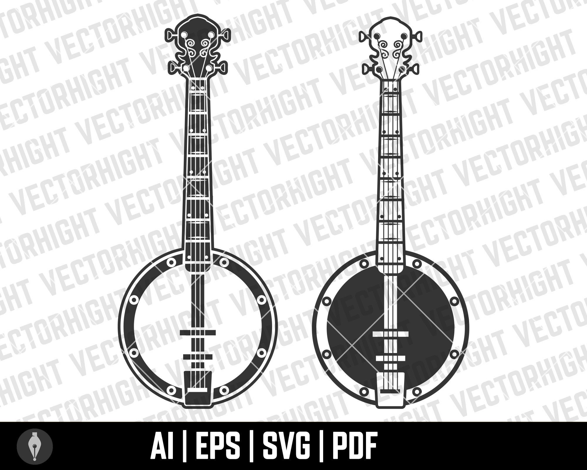 Banjo Clipart SVG, Cowboy Banjo Shape Ai, Eps, Pdf. Country Music Banjo ...
