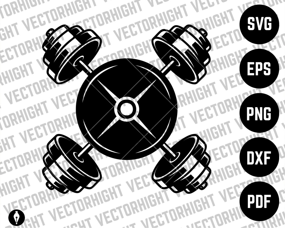 Crossed Fitness Barbell Weight SVG, Barbell Shape Png, Eps, Pdf, Dxf ...