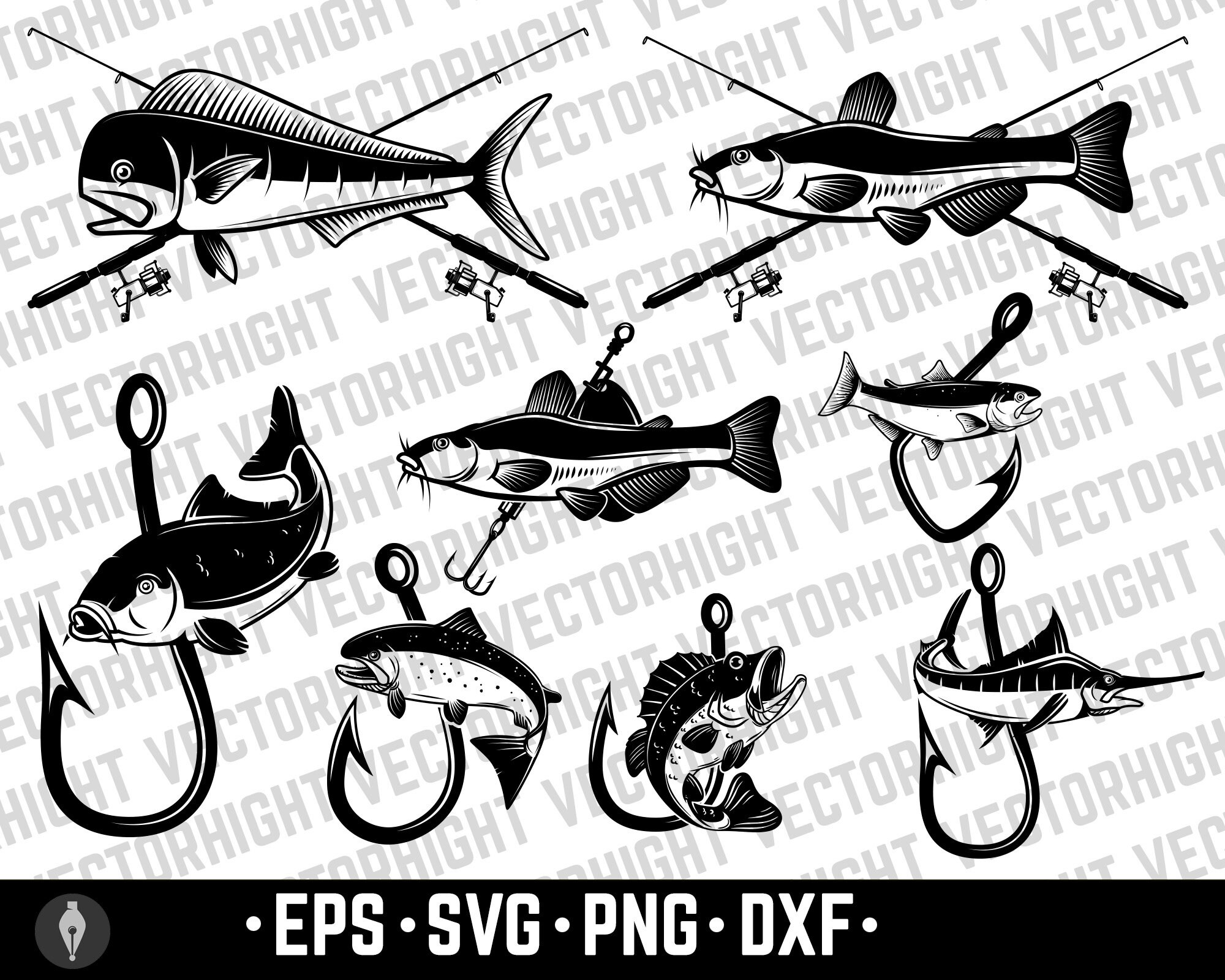 Paquete de pesca SVG, bagre svg, trucha svg, Marlin svg, Carp svg, Mahu ...