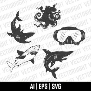 Diver Emblems Set Vector Illustration. Diver Helmet SVG AI | Etsy