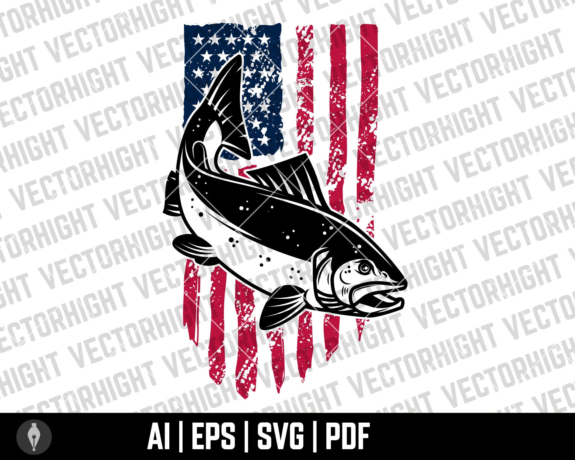 Salmon Fishing Clipart, Salmon Svg, Salmon Fishing Emblems, Salmon Eps ...