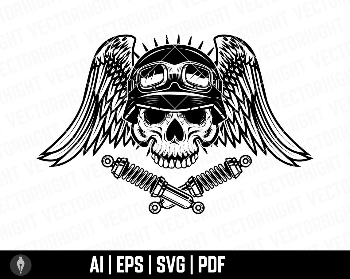 Biker Symbols Set Vector Illustration. Racer Skull SVG AI - Etsy