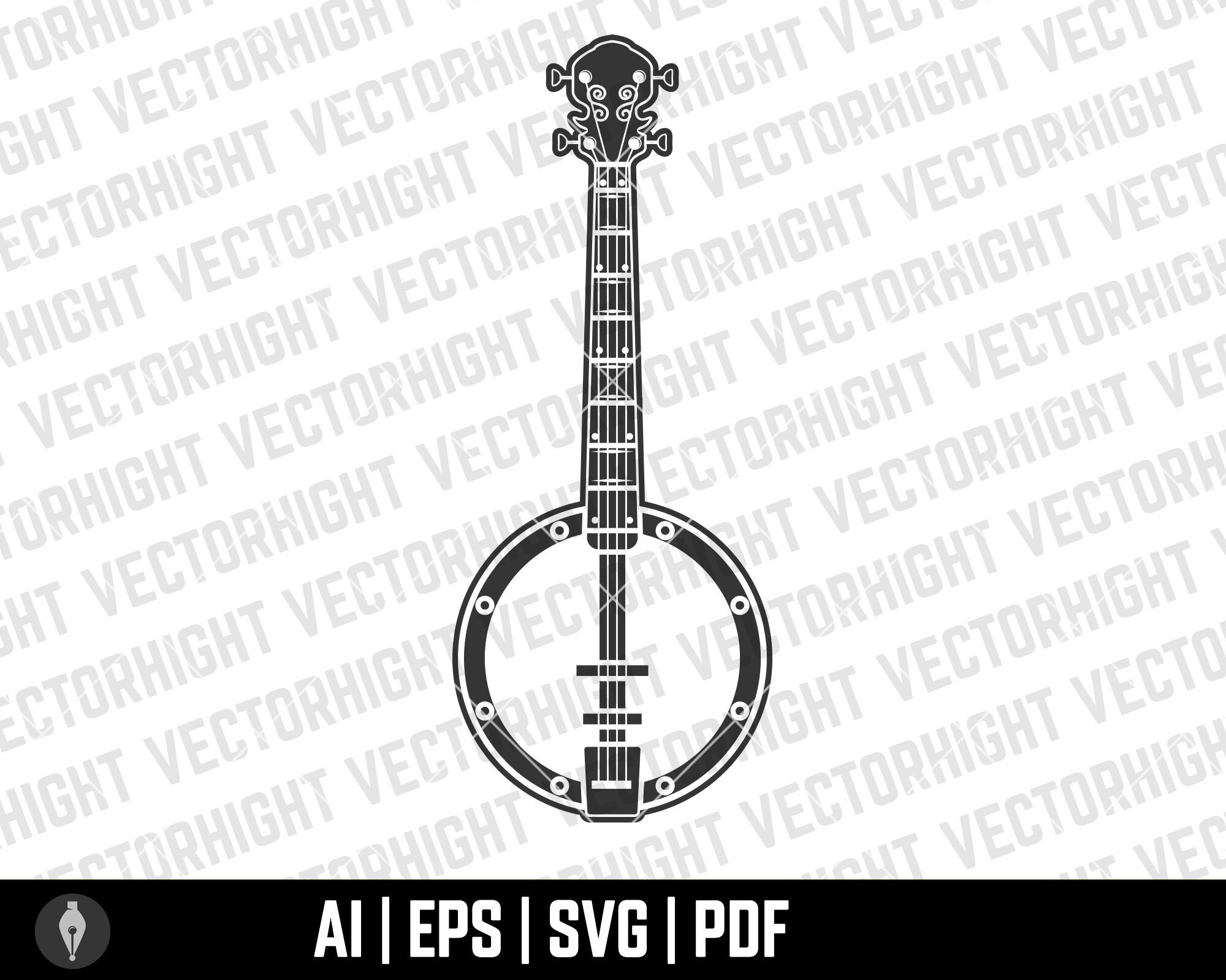 Banjo Clipart SVG, Cowboy Banjo Shape Ai, Eps, Pdf. Country Music Banjo ...