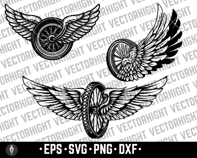 Wheels DXF, Winged Wheel SVG Cricut, Motorcycle SVG File, Png, Wheels ...