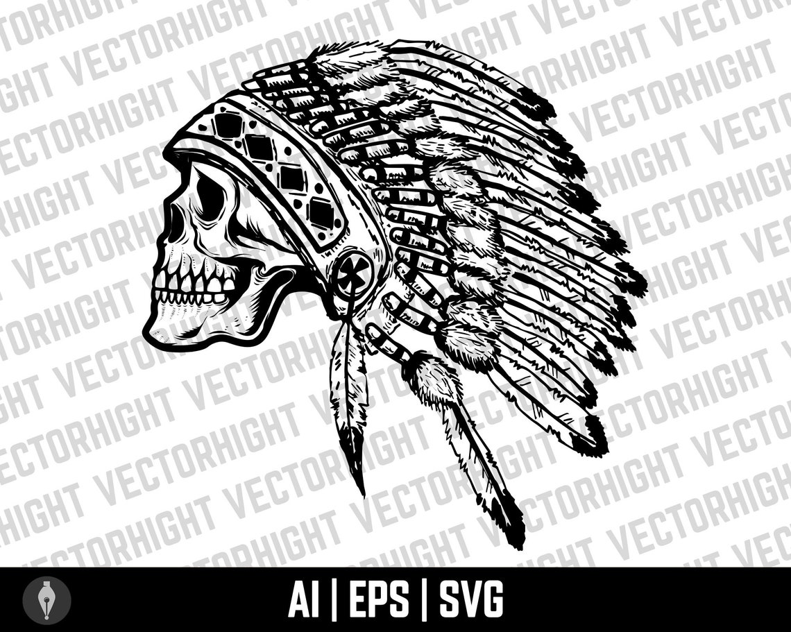 Skulls in Native American Headdresses. Indian Skull. Native - Etsy