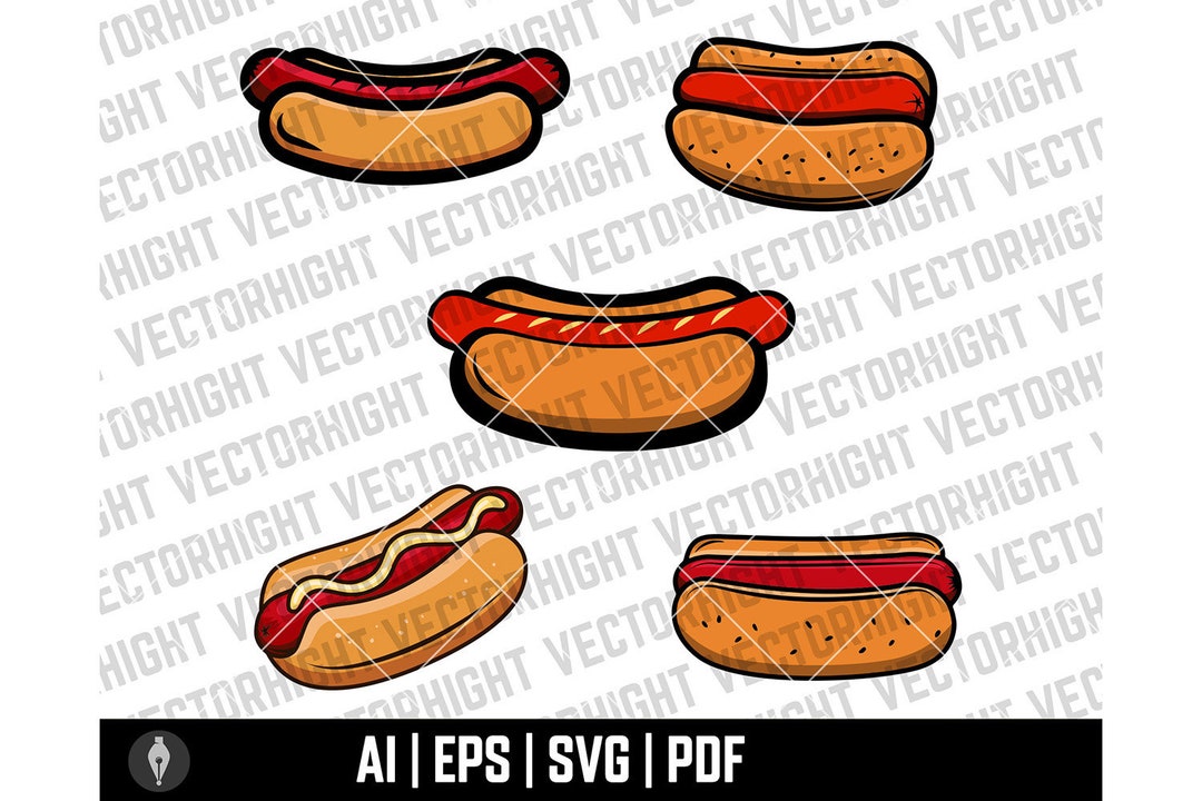 Hot Dog Bundle, Hot Dog AI, Eps, Pdf. Fast Food Sausage Hot Dog Digital ...