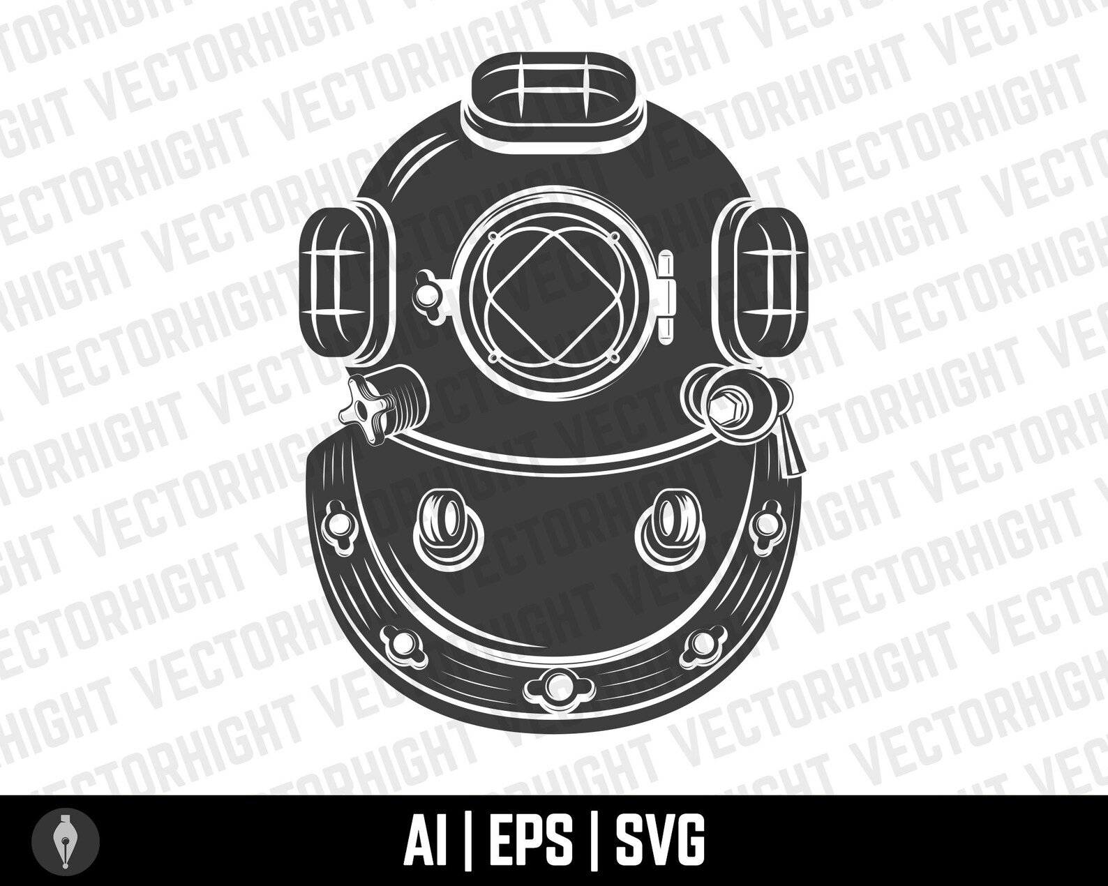 Diver Helmet Vector, Retro Diver Helmet EPS, SVG, AI, Diving Clipart ...