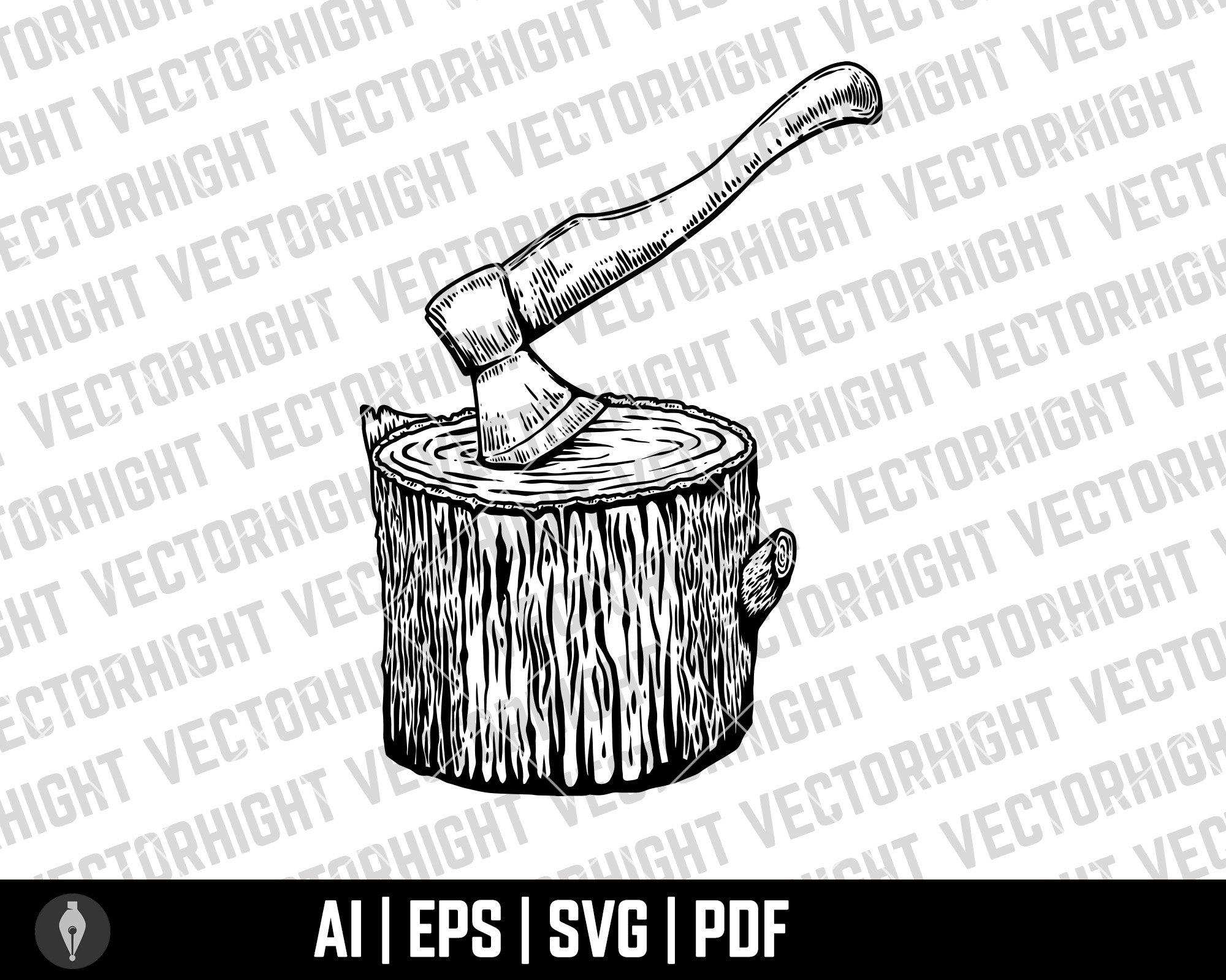 Tree Stump Clipart SVG, Stump With Ax Symbols Shape Ai, Eps, Pdf ...