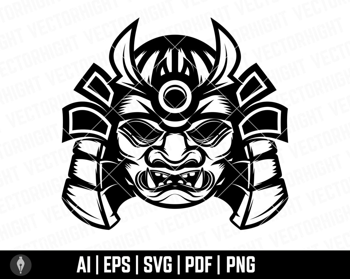 Samurai Helmet Vector, Samurai Warrior Mask Eps, Ai, Svg. Karate ...