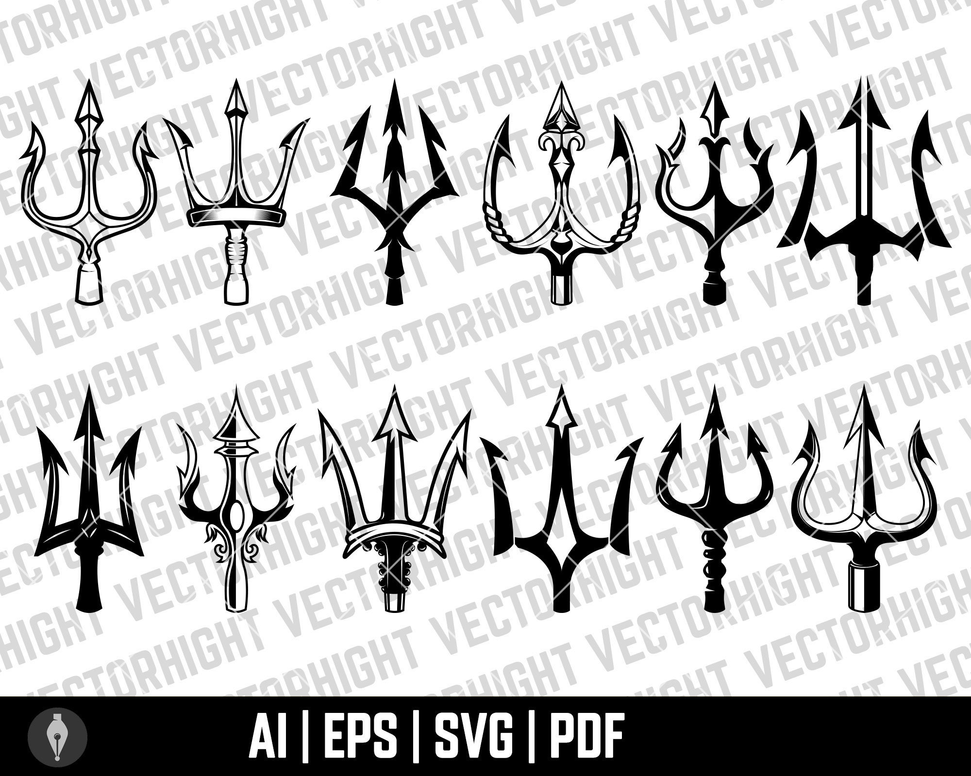 Trident Clipart SVG, Neptune Trident Shape Ai, Eps, Pdf. Trident Bundle ...