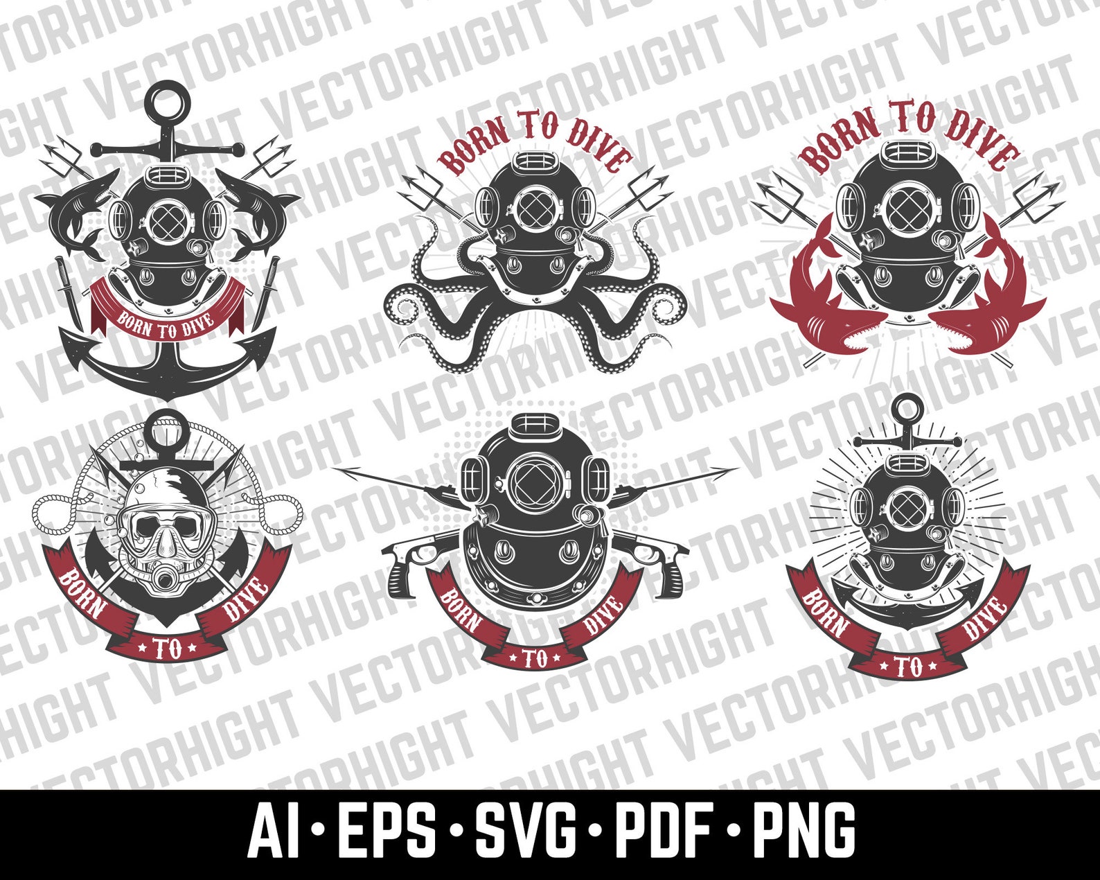 Diver Emblems Set Vector Illustration. Diving Helmet SVG, AI, EPS, Png ...