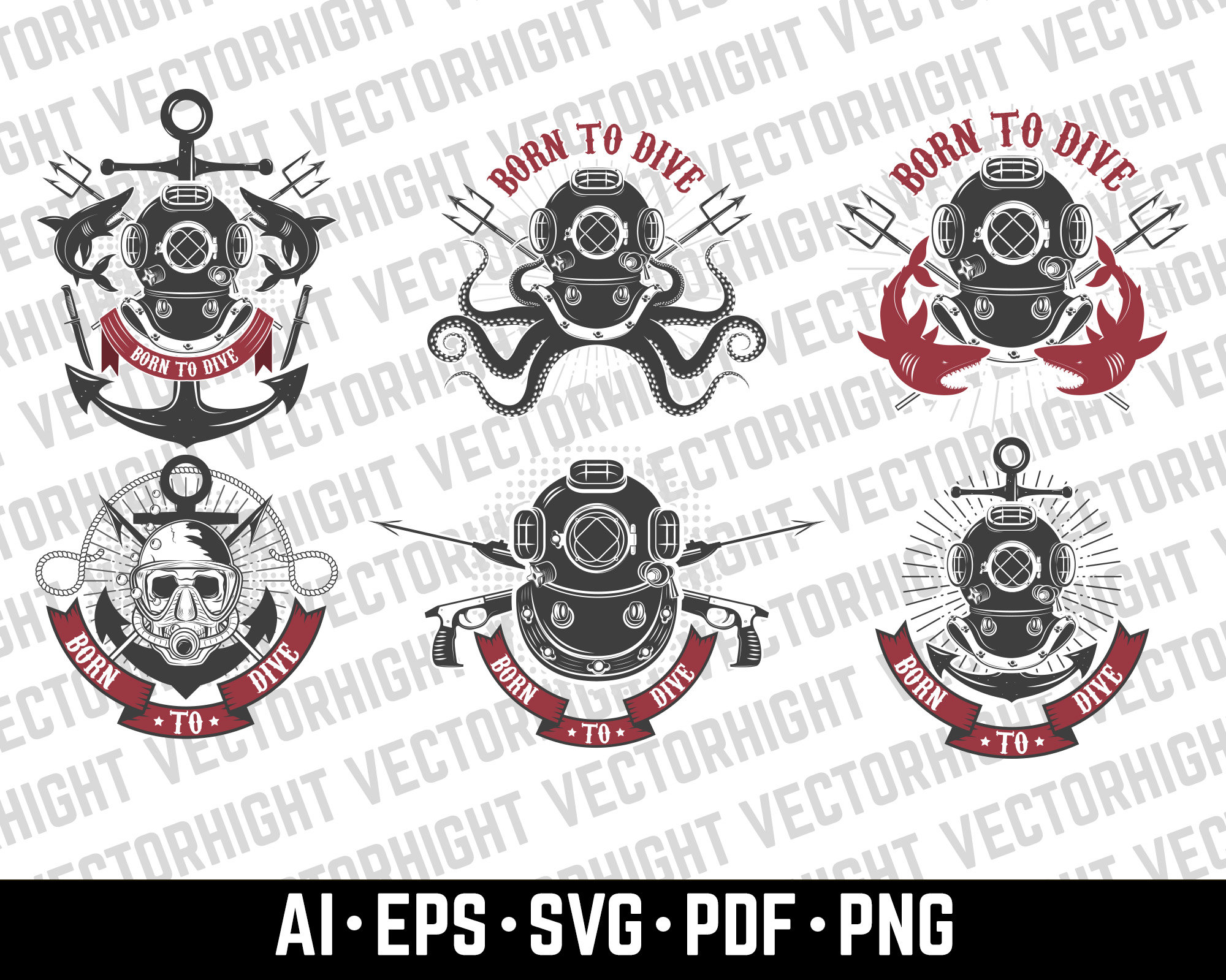 Diver Emblems Set Vector Illustration. Diving Helmet SVG, AI, EPS, Png ...