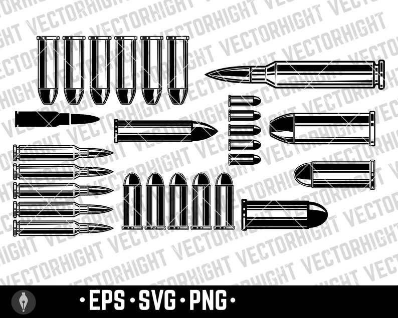 Bullet Clipart, Bullet Cartridge Svg, Eps, Png. Bullet Holes Bullet ...