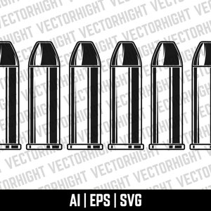Bullet Clipart, Bullet Cartridge Svg, Eps, Ai. Bullet Bundle, Patron ...