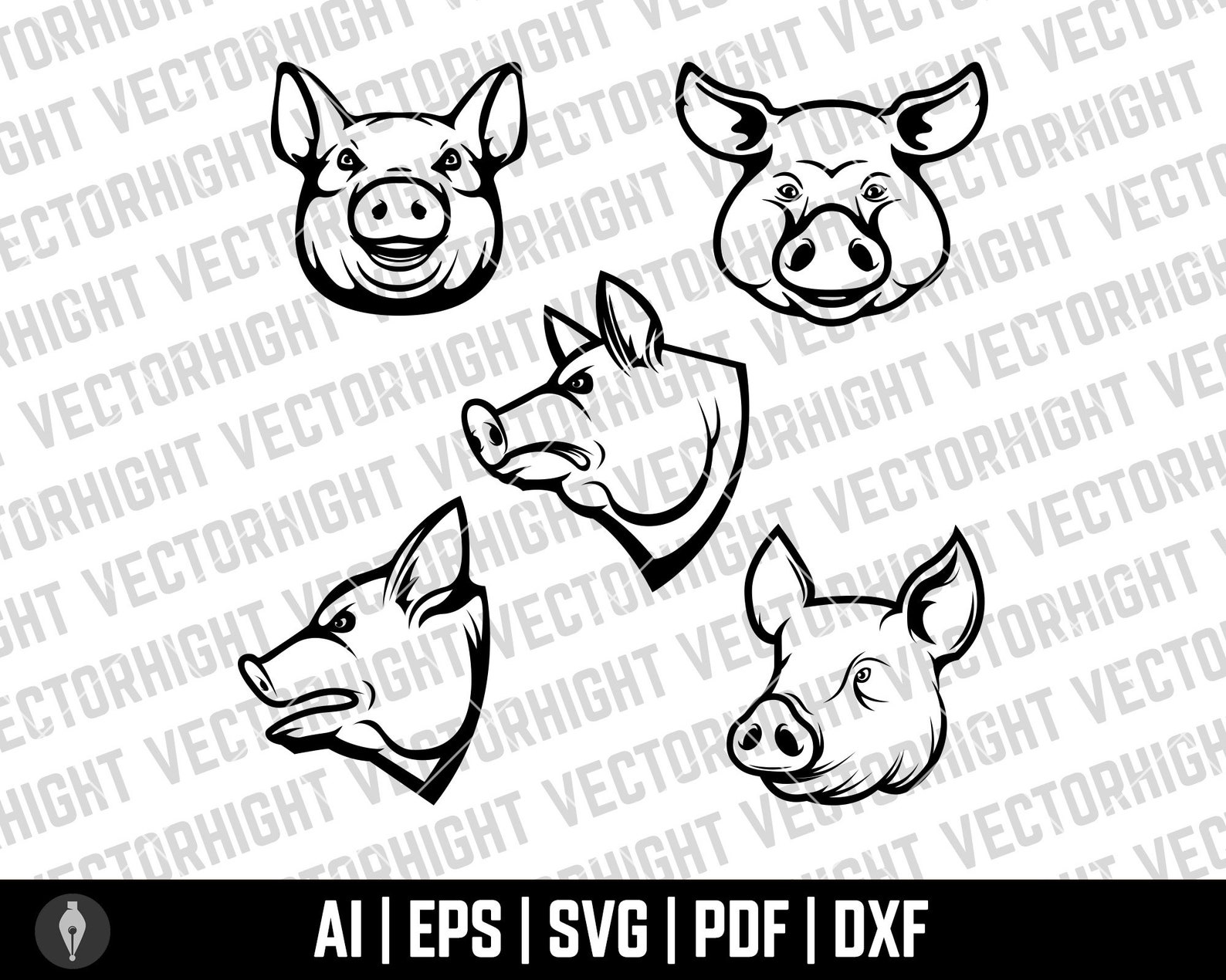 Pig Head Pork Head Shape SVG Ai Eps Pdf Dxf. Boar Head - Etsy