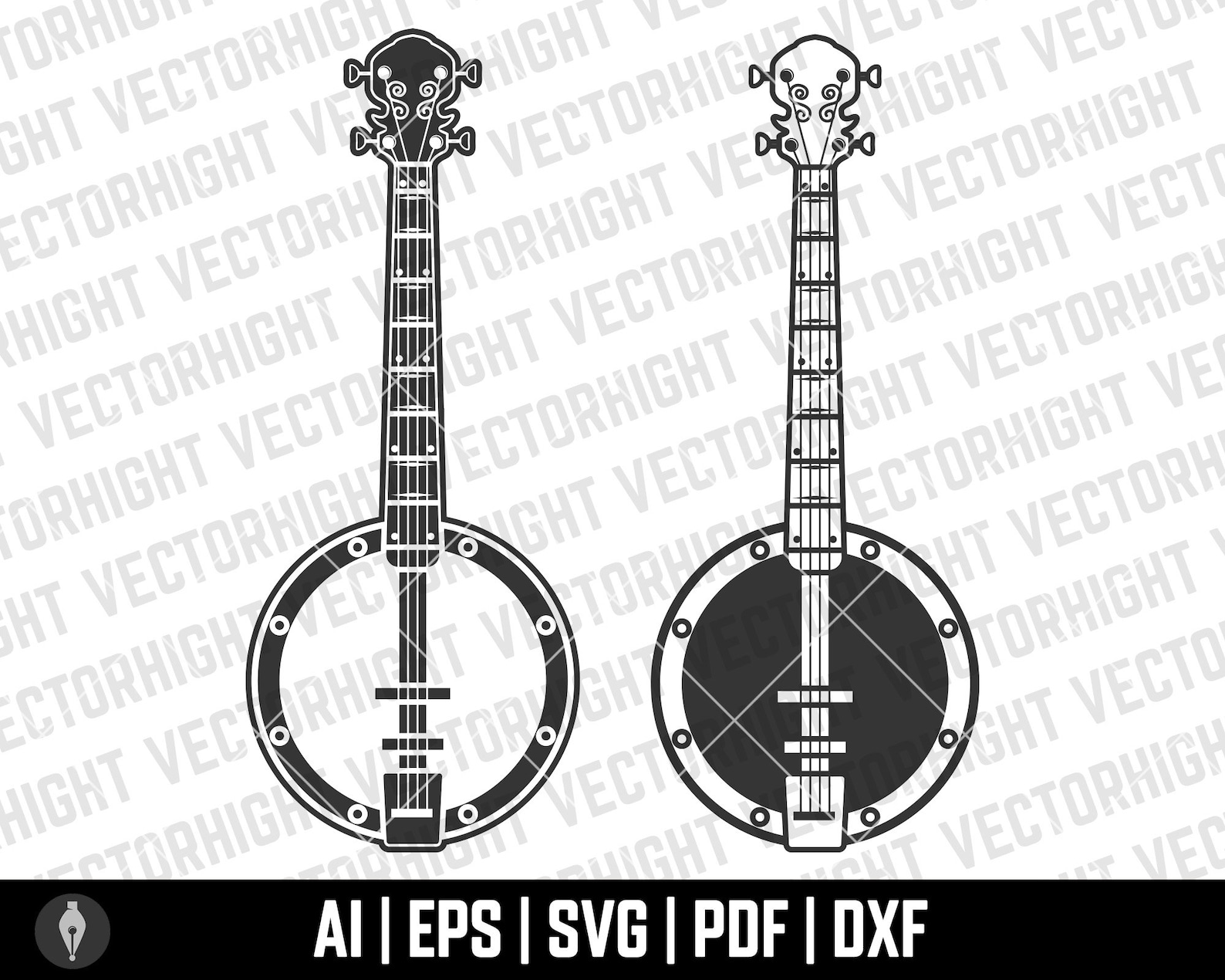 Banjo Clipart SVG Cowboy Banjo Shape Ai Eps Pdf Dxf. | Etsy