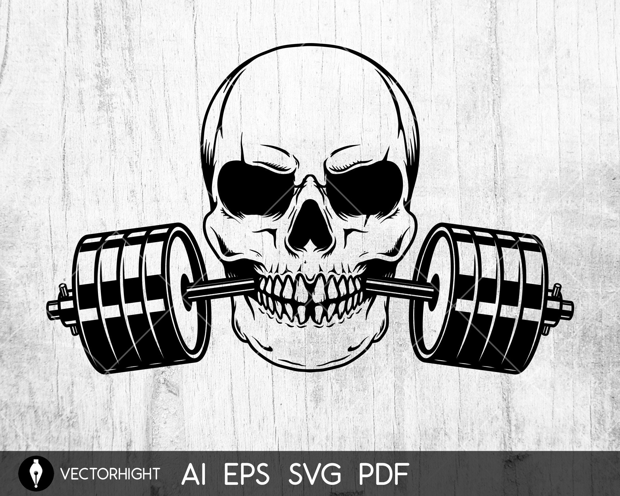 Skull With Barbell SVG, Gym Skull Shape Ai, Eps, Pdf. Skull With ...