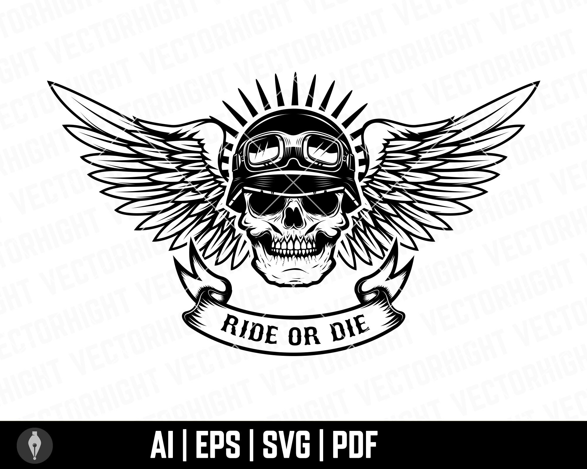 Biker Symbols Set Vector Illustration. Racer Skull SVG, AI, EPS. Retro ...