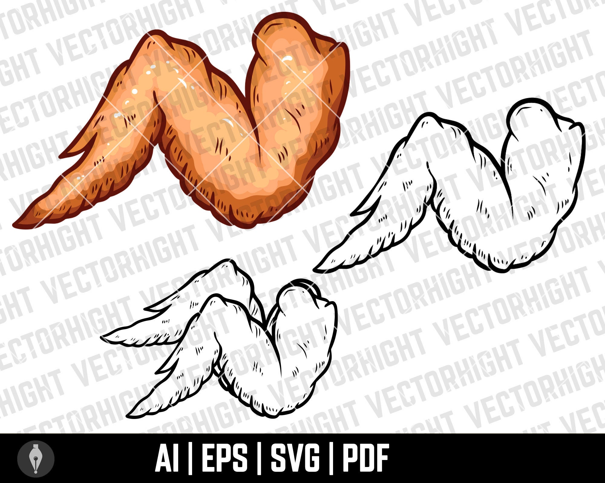 Fried Chicken Wings Clipart SVG, Chicken Wings Fast Food Hat Shape Ai ...