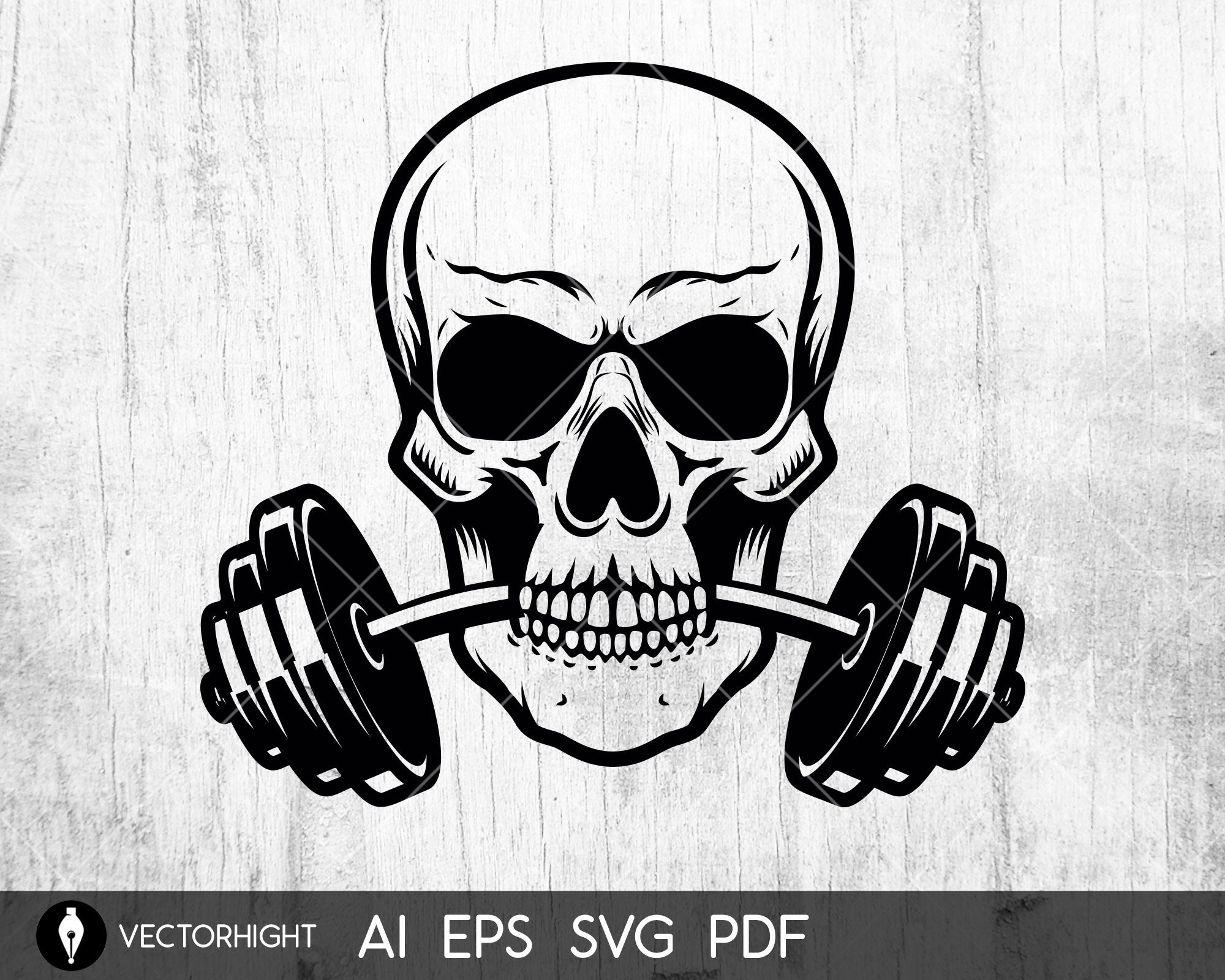 Skull With Barbell SVG, Gym Skull Shape Ai, Eps, Pdf. Skull With ...