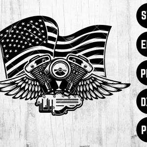 Winged Motorcycle Motor Svg, Twin Motor, USA Harley Davidson Vtwin ...