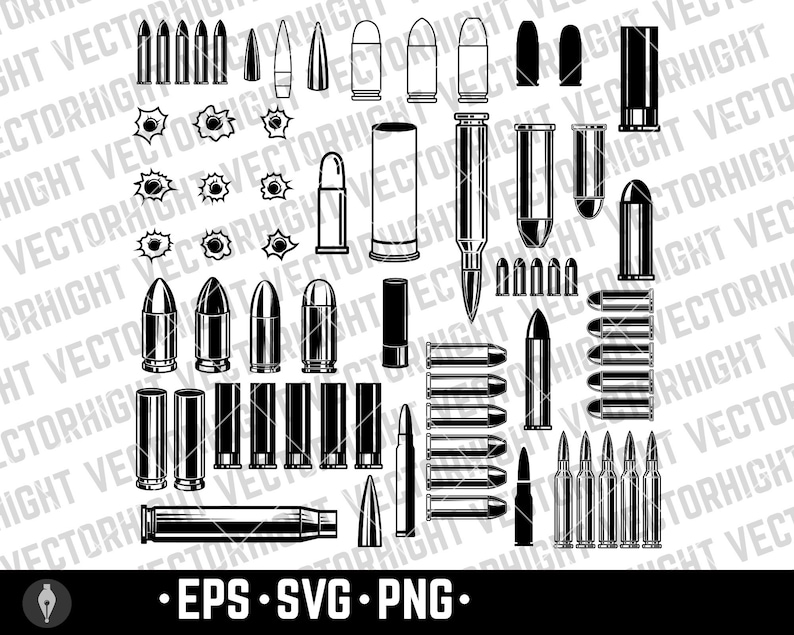 Bullet Clipart, Bullet Cartridge Svg, Eps, Png. Bullet Holes Bullet ...