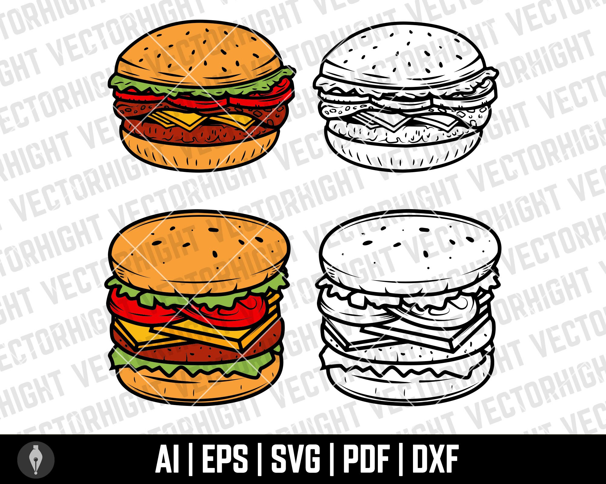 Burger Clipart SVG Hamburger Shape Ai Eps Pdf Dxf. | Etsy