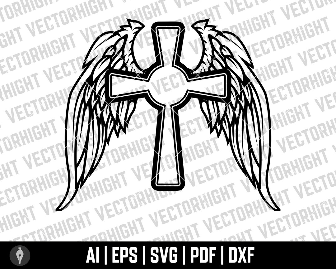 Winged Cross SVG, Cross With Wings Ai, Eps, Pdf, Dxf. Winged Cross ...