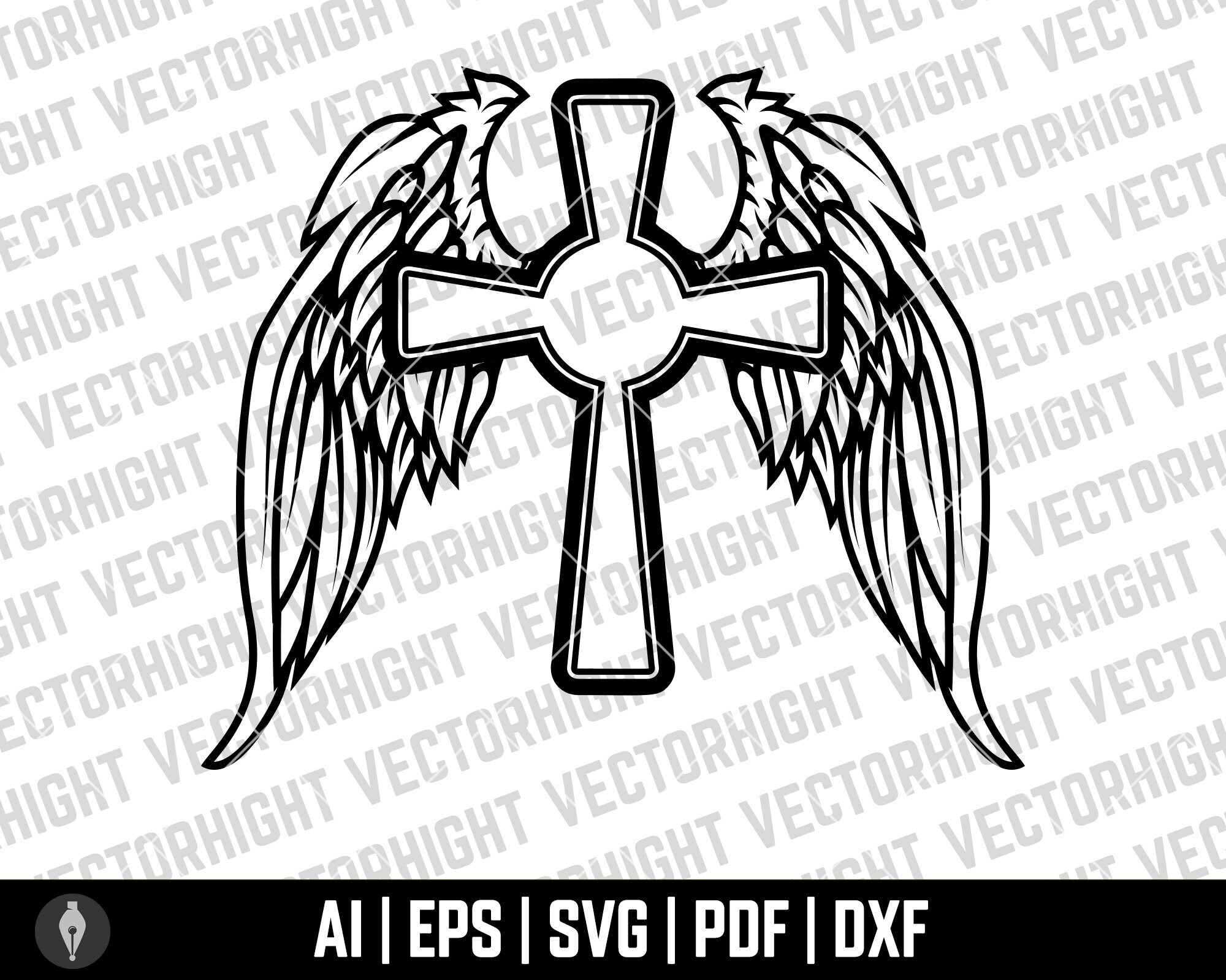 Geflügeltes Kreuz SVG, Kreuz mit Flügeln Ai, Eps, Pdf, Dxf. Geflügeltes ...