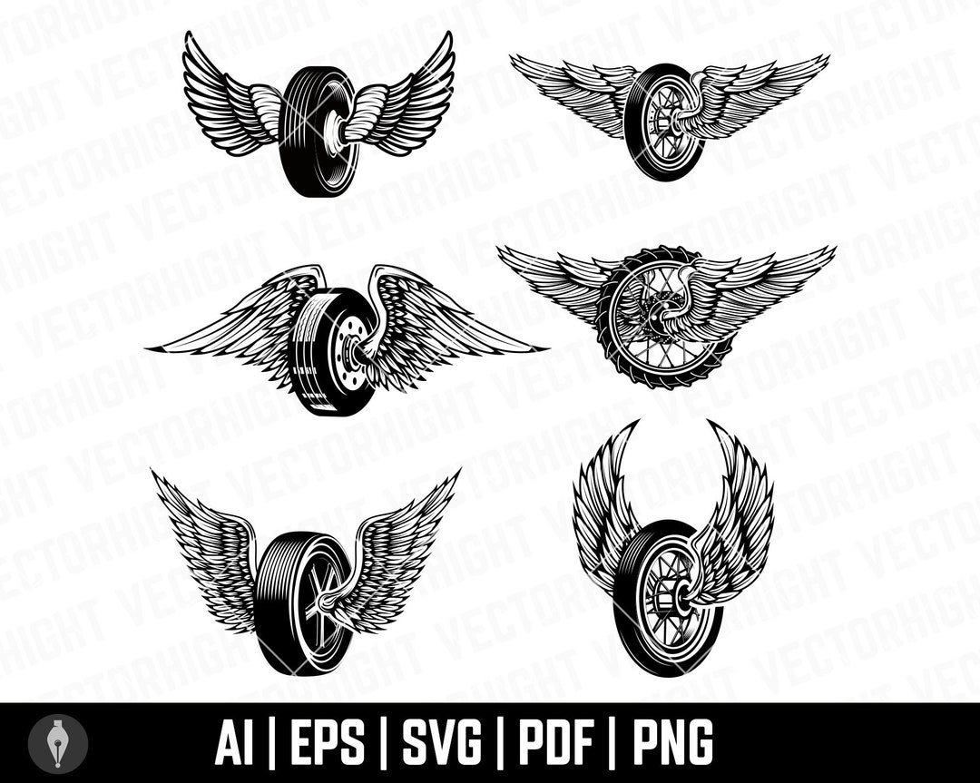Winged Wheel Bundle Svg, Winged Wheels Shape SVG. Winged Wheel Logo ...