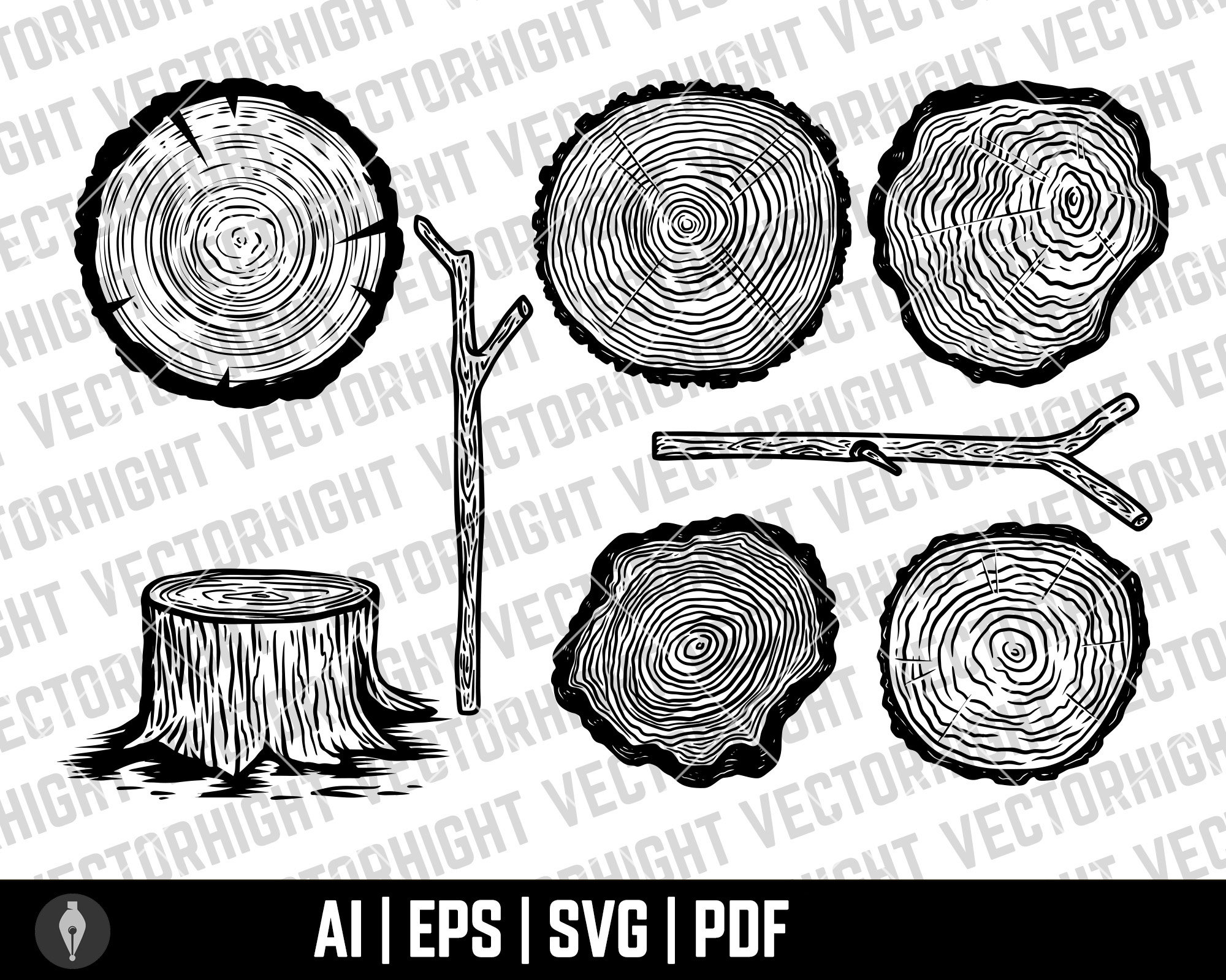 Wood Slices SVG Cutting Wood Shape Ai Eps Pdf. Wooden Rings - Etsy