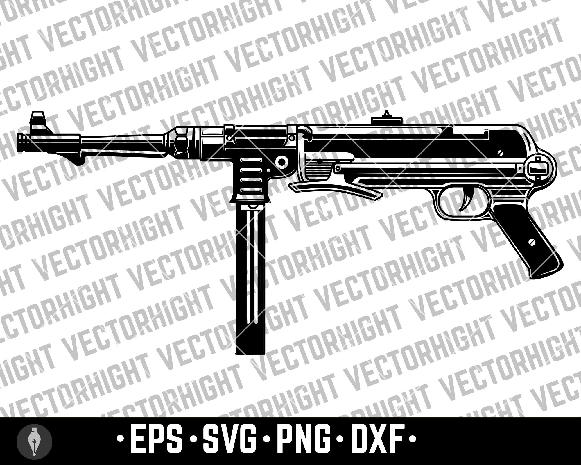 MP 40 WWII Assault Rifle Svg, Mashine Gun MP 40 Png, German WW2 Gun Svg ...