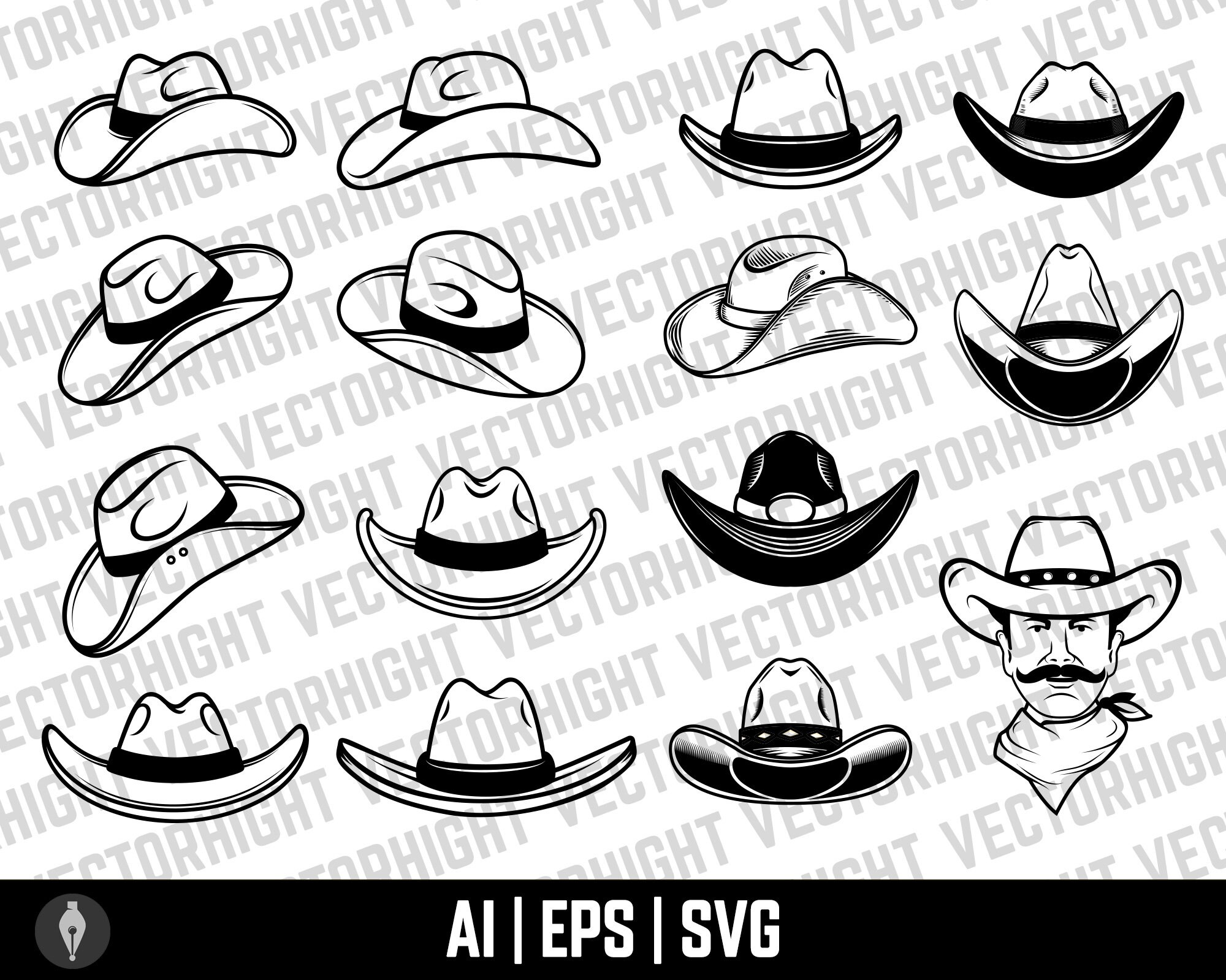 Cowboy Hats Vector Clipart Cowboy Hat Eps Ai Svg. Cowboy - Etsy
