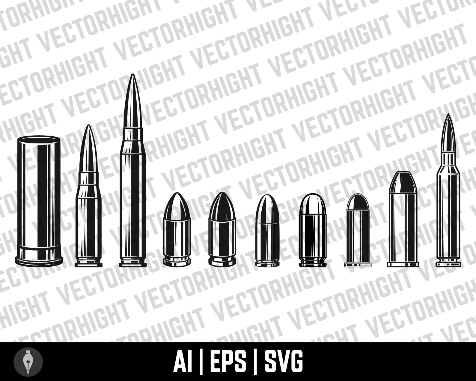 Bullet Clipart, Bullet Cartridge Svg, Eps, Ai. Bullet Bundle, Patron ...