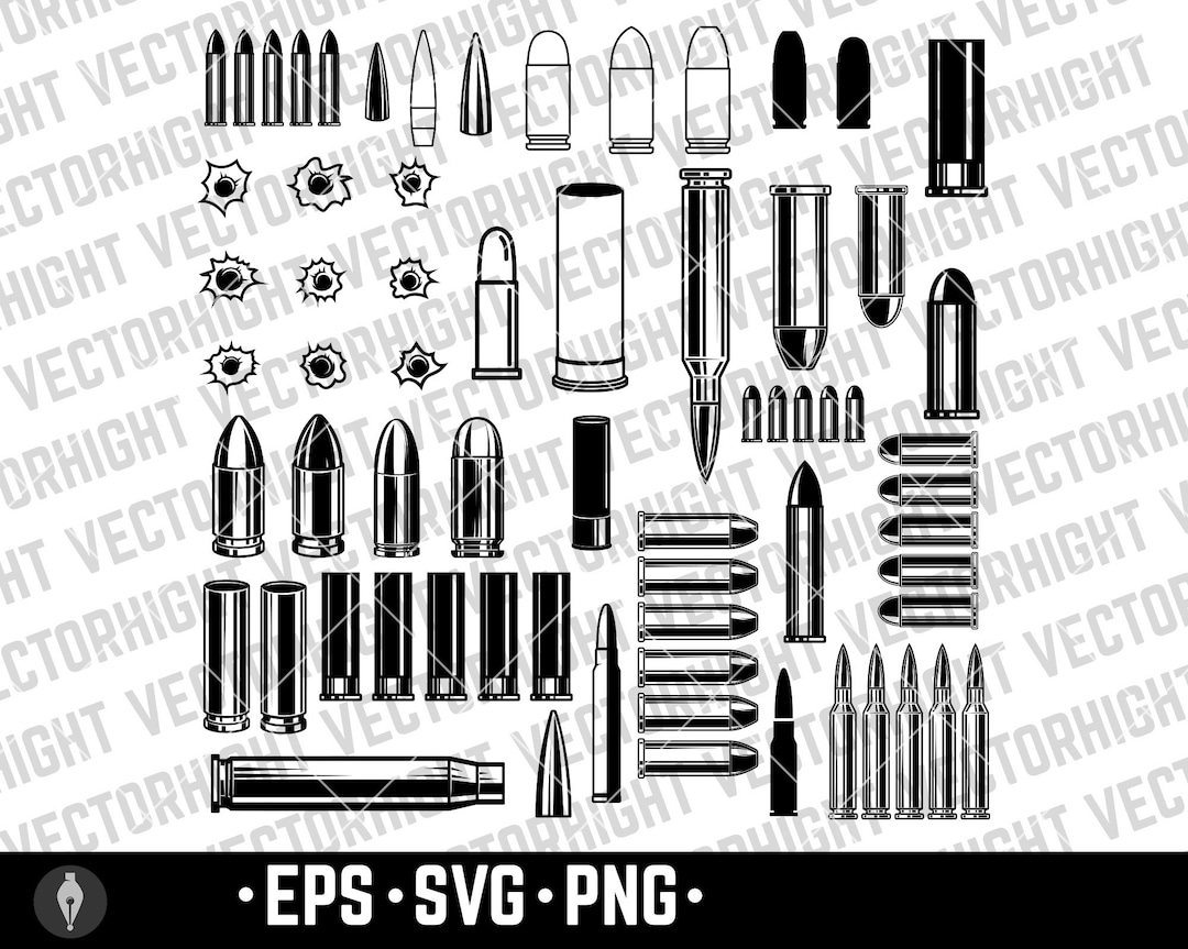 Bullet Clipart, Bullet Cartridge Svg, Eps, Png. Bullet Holes Bullet ...