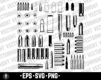 Bullet Clipart, Bullet Cartridge Svg, Eps, Ai. Bullet Bundle, Patron ...