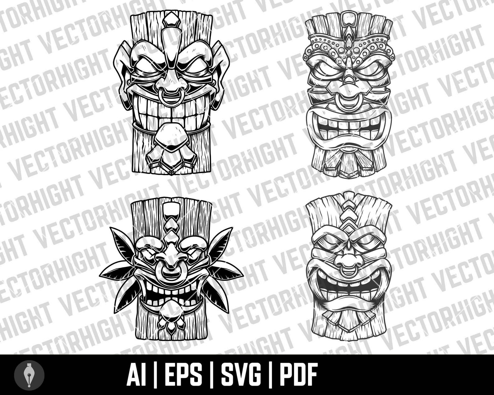 Tiki Idol, Tiki Wooden Statue Svg, Eps, Ai, Pdf, Hawaiian Tiki Digital ...
