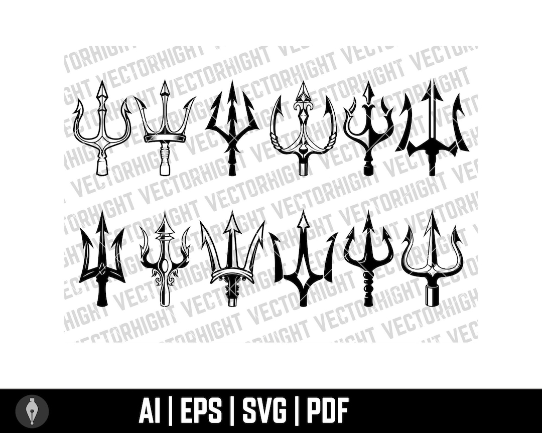 Trident Clipart SVG, Neptune Trident Shape Ai, Eps, Pdf. Trident Bundle ...
