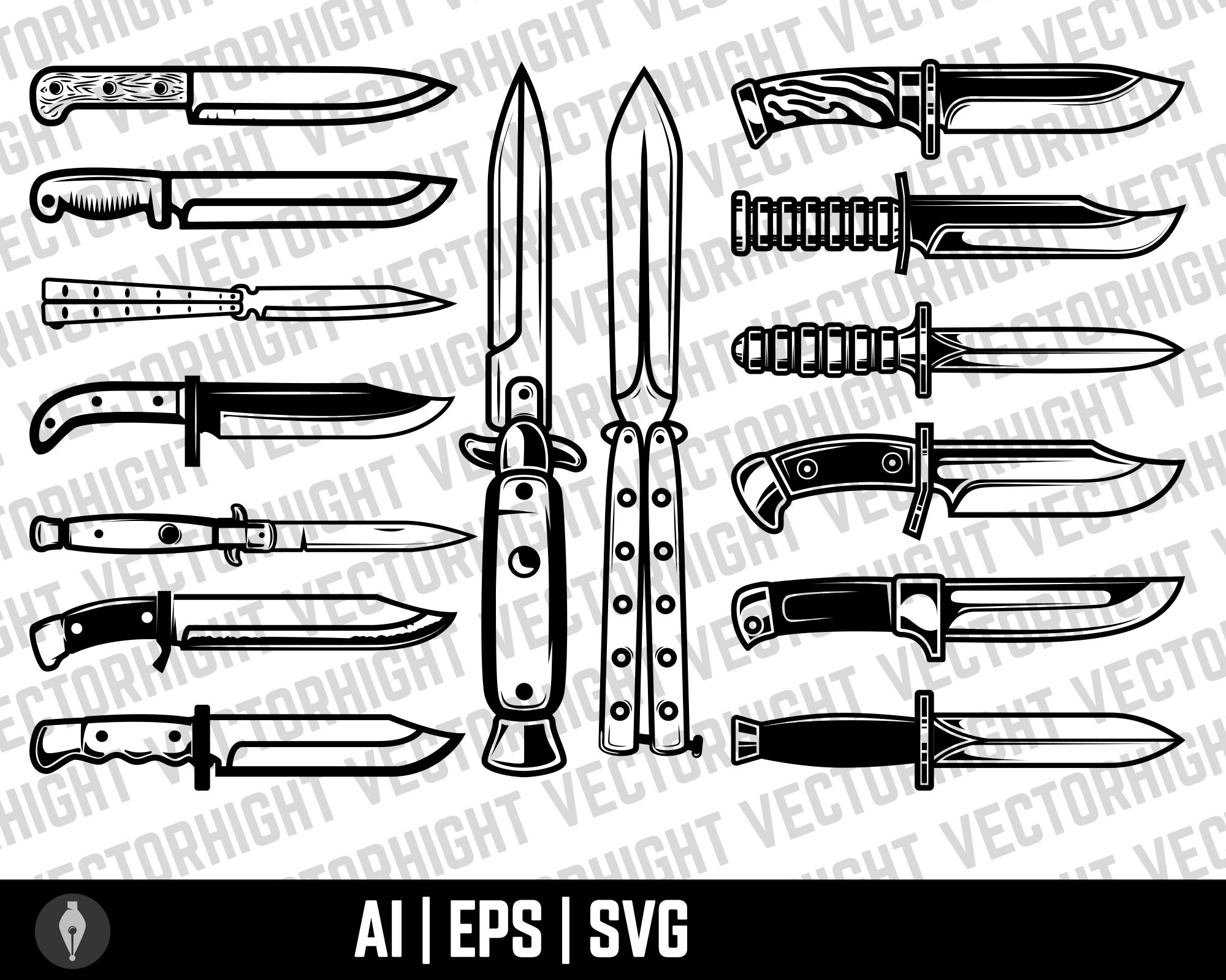 Knife Clipart, Knife Vector, Combat Knife Eps, Ai, Svg, Knife Bundle ...