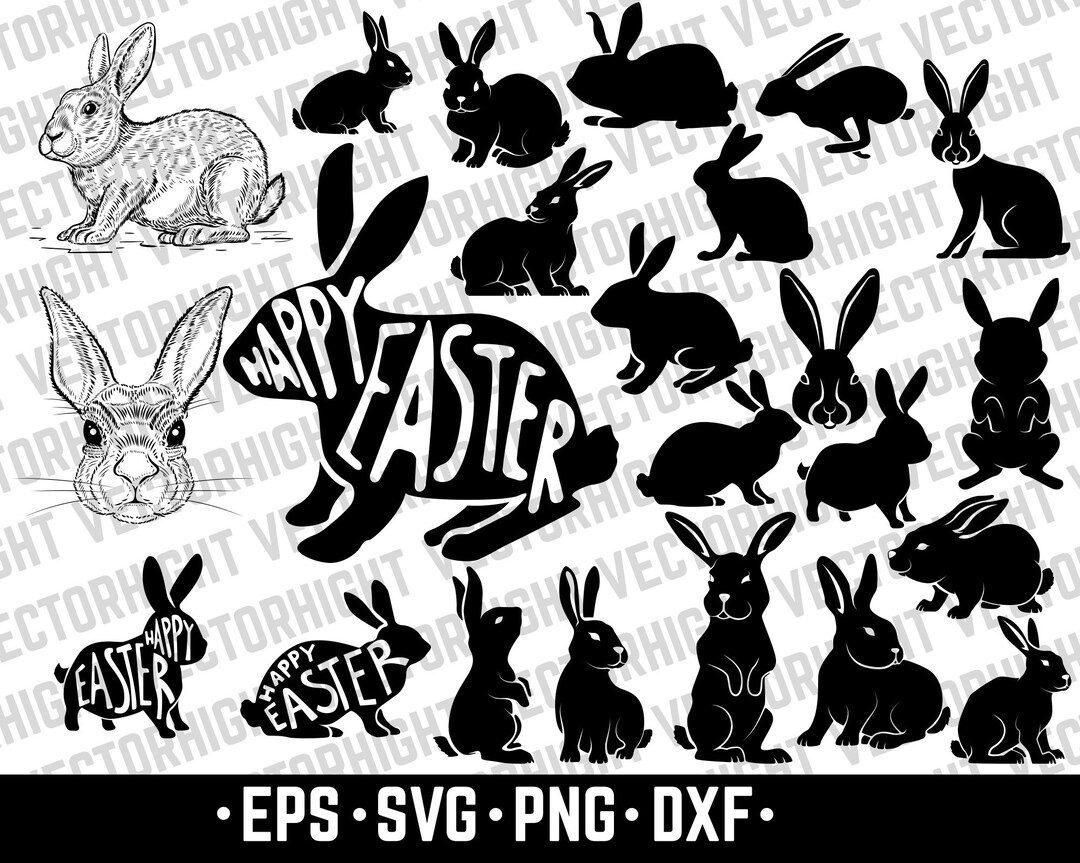 Easter Bunny Clipart, Bunny Silhouettes, Rabbit Vector Eps, Svg, DFX ...